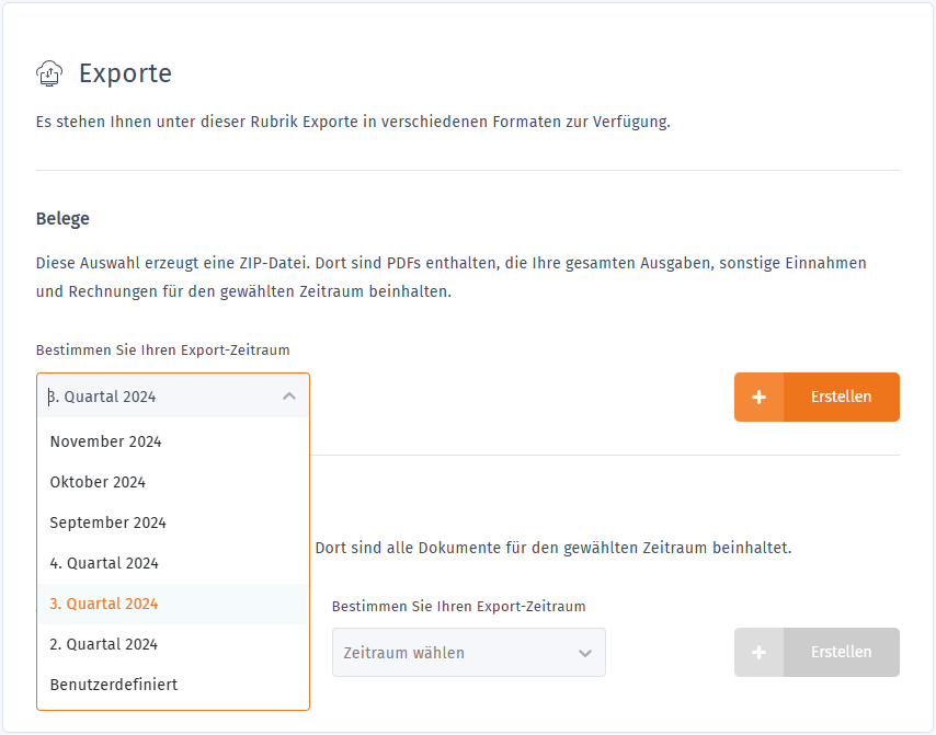 Exporte: Belege und Dokumente exportieren